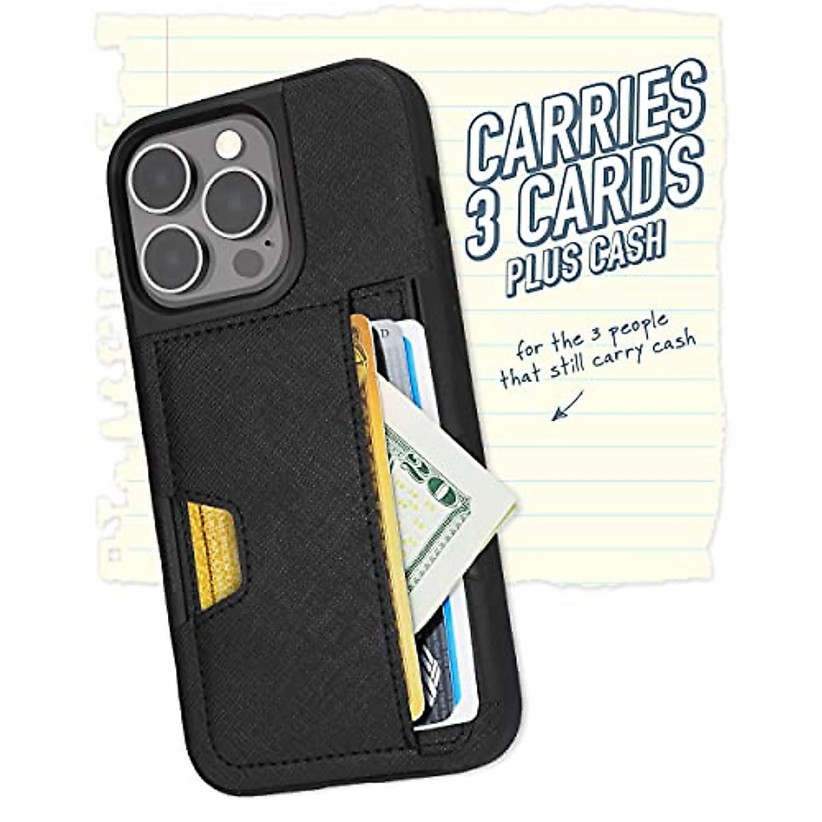 Smartish iPhone 13 Pro Wallet Case - Wallet Slayer Vol. 2 [Slim + Protective] Credit Card Holder with Kickstand - Black Tie Affair
