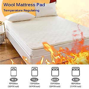 100% Wool Fleece Fitted Mattress Cover Pad with Elastic Bands,Breathable Lamb Wool Mattress,Thicken Pure Wool Bed Topper,Folding Lamb Velvet Mattress,for Twin/Full/Queen/King(Queen(150x200cm), White)