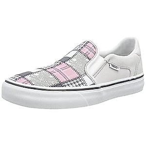 Vans Unisex Asher Canvas Low Platform Slip On Sneaker - Deluxe Patchwork Light Grey 9