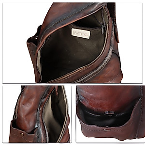 Genuine Leather Sling Bag Casual Shoulder Hiking Backpack Vintage Handmade Crossbody Bag Retro Chest Daypack Convertible Backpack (LightCoffee)