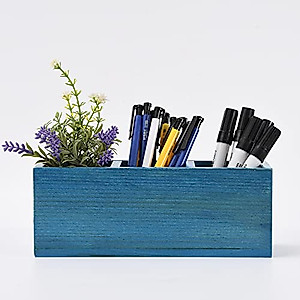 dedoot Wood Remote Holder Desk Organizers, Blue Wooden Pencil Holder Wooden Drawer Organizer 3 Section, Rustic Remote Control Holder for School, Home and Office Supplies, 9x3x3.4 Inches