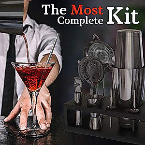13-Piece Boston Cocktail Shaker Bar Set Gunmetal Plated Bartender Kit Cocktail Shaker Set Black Cocktail Kit with Mixology Bartender Kit Bar Accessories Bartending Kit Cocktail Set With Shaker