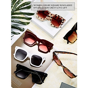 6 Pairs Oversized Sunglasses Vintage Retro Square Frame Sunglasses with Flat Lens and 3 Pieces Glass Cloths
