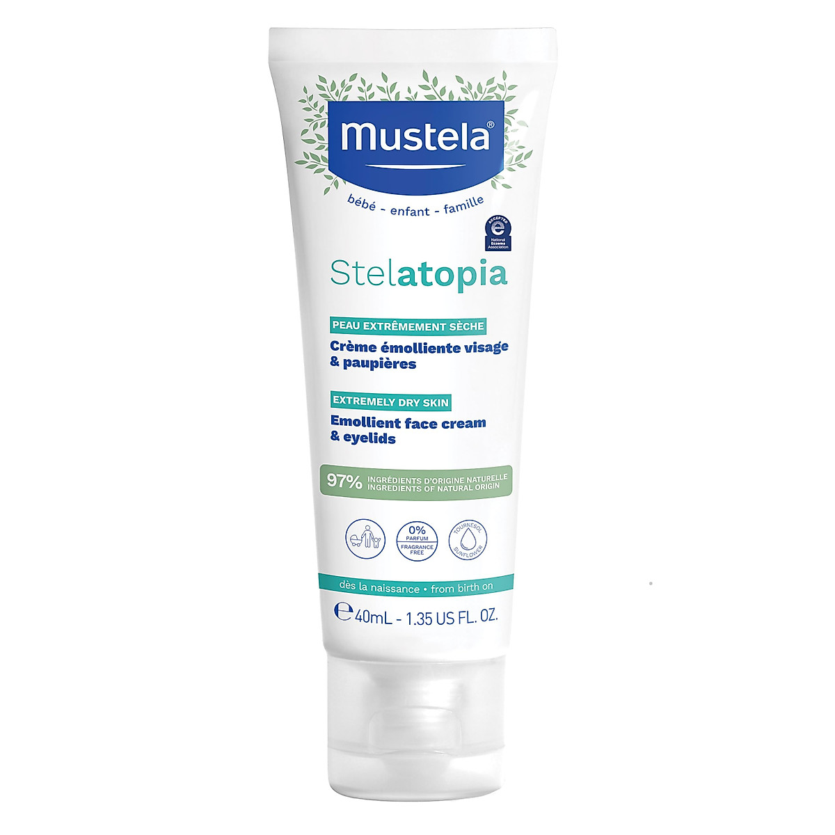 Mustela Stelatopia Eczema-Prone Skin Emollient Baby Face Cream - Face Moisturizer with Natural Avocado & Sunflower Oil - Fragrance-Free - 1.35 Fl Oz (Pack of 1)