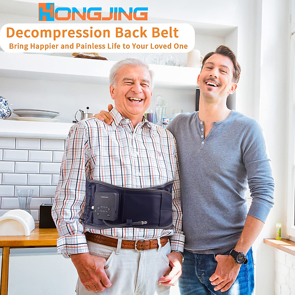 HONGJING Decompression Back Belt with Heat & Massage, Lumbar Support Belt for Immediate Lower Back Pain Relief, Back Traction Device with Rechargeable Battery (29-49 inch Waists)