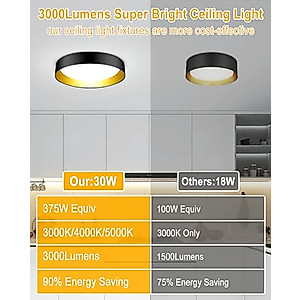 Flush Mount Ceiling Light Fixtures - 2Pack LED Ceiling Light Fixture 30W[375W Equiv] 3000LM Dimmable Bedroom Ceiling Lights, 3000K/4000K/5000K Black Ceiling Light for Bedroom Kitchen Hallway Closet