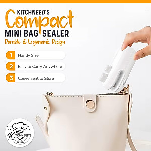 KITCHNEED'S MINI BAG SEALER, Preserve Freshness and Reduce Food Waste,2-in-1 Sealer & Cutter, Rechargeable, Quick and Easy.
