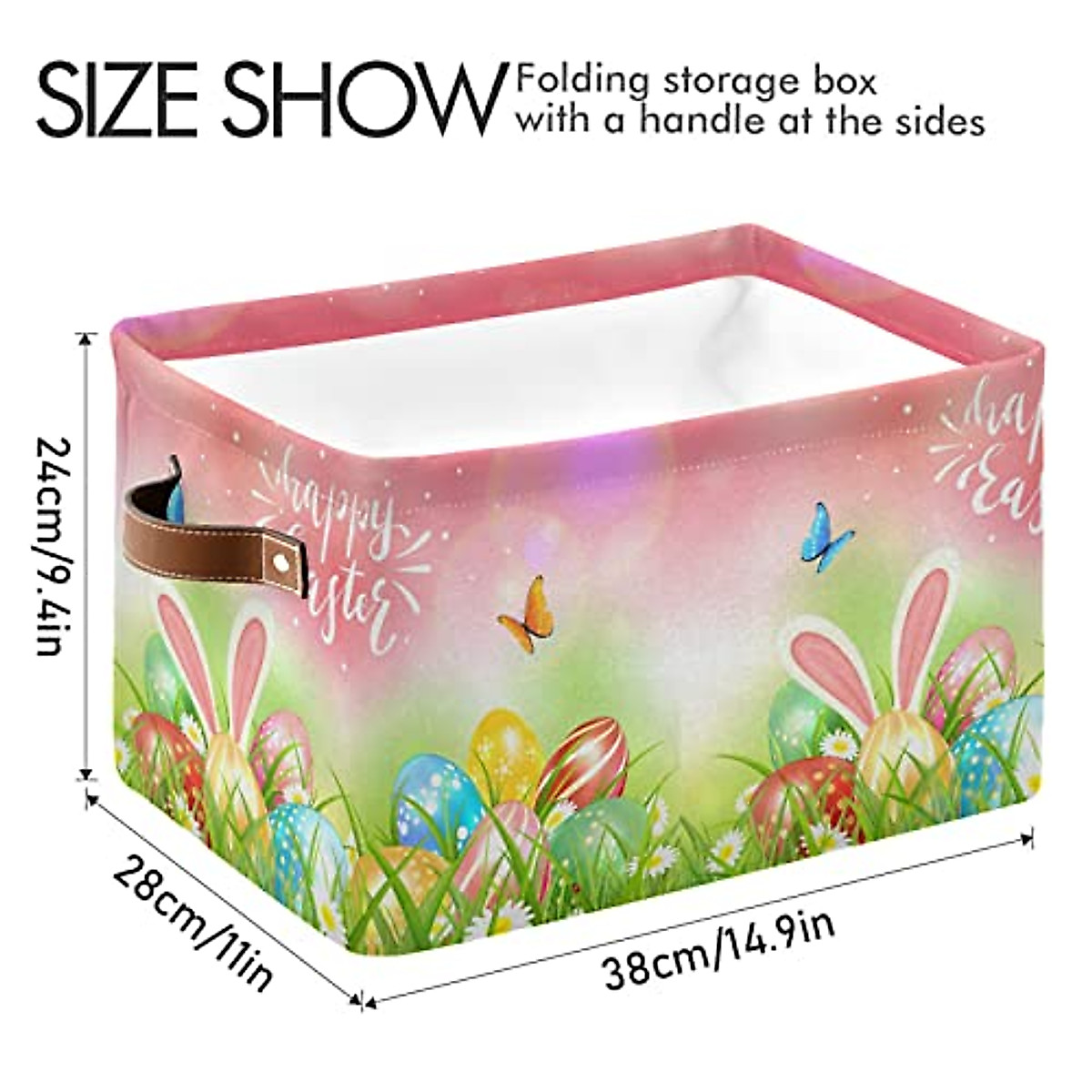 Foldable Storage Basket, Cube Organizer Bins Happy Easter Cube Bag Dual Handles for Closet Shelf