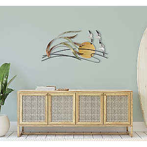 T.I. Design Seagulls and Sea Oats with Sun | Contemporary Coastal Beach Handmade Stainless Steel Metal Wall Decor