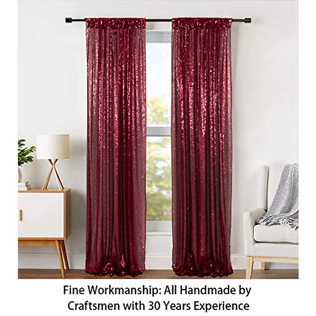 Sequin Curtains 2 Panels Burgundy 2FTx8FT Sequin Photo Backdrop Burgundy Sequin Backdrop Curtain Pack of 2-190222E