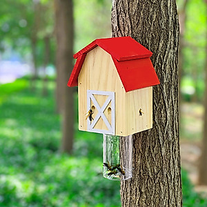 GRTRE 1 Pack Wood Carpenter Bee Trap for Outside - Best Bee Trap - Wood Boring Bee Trap- Nature Barn Style Carpenter Bee Traps Outdoor Hanging - Insect Traps Removes Carpenter bee