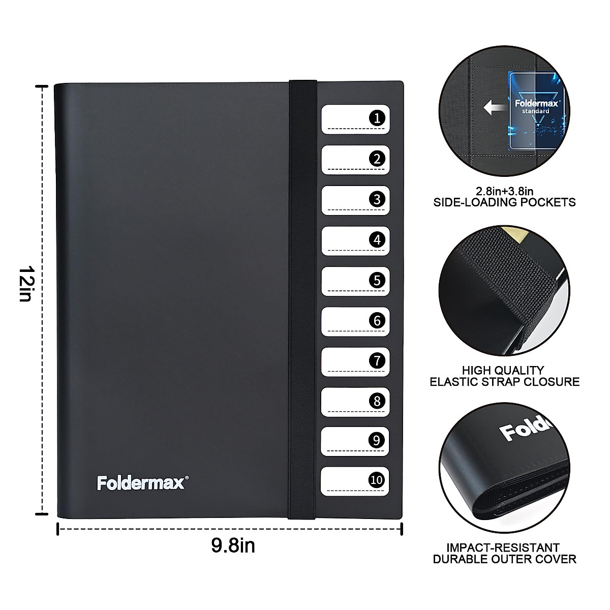 TCG Card Binder 9 Pockets Trading Card Album Folder Side Loading 360 Pocket Binder for Baseball Football MTG and TCG,Black, Foldermax