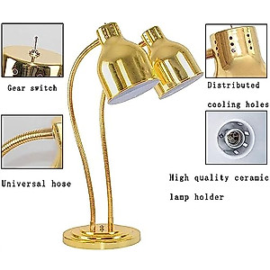 LINKANRUO Countertop Food Warmer Lamp 250W Bulb Commercial Food Heat Lamp for Food Warming Restaurant Warmer Food Service, Adjustable Lampshade Lamps(Sliver,Double Head)