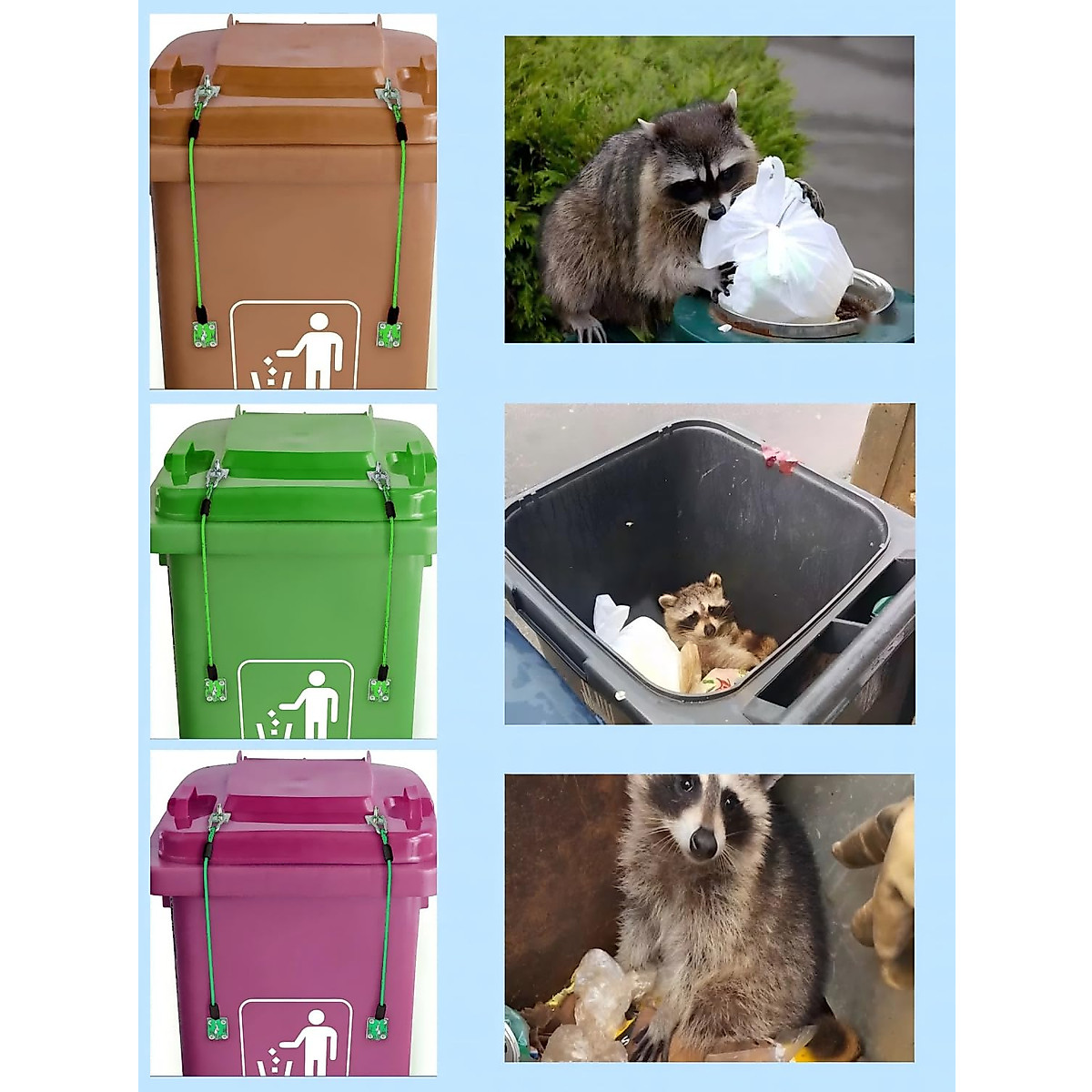 PIYAU Stainless Steel Rope+ PVC Trash Can Lid Locks (2), Garbage Trash Can Locks for Bear Animals Proof, Prevent Being Blown Over by The Wind