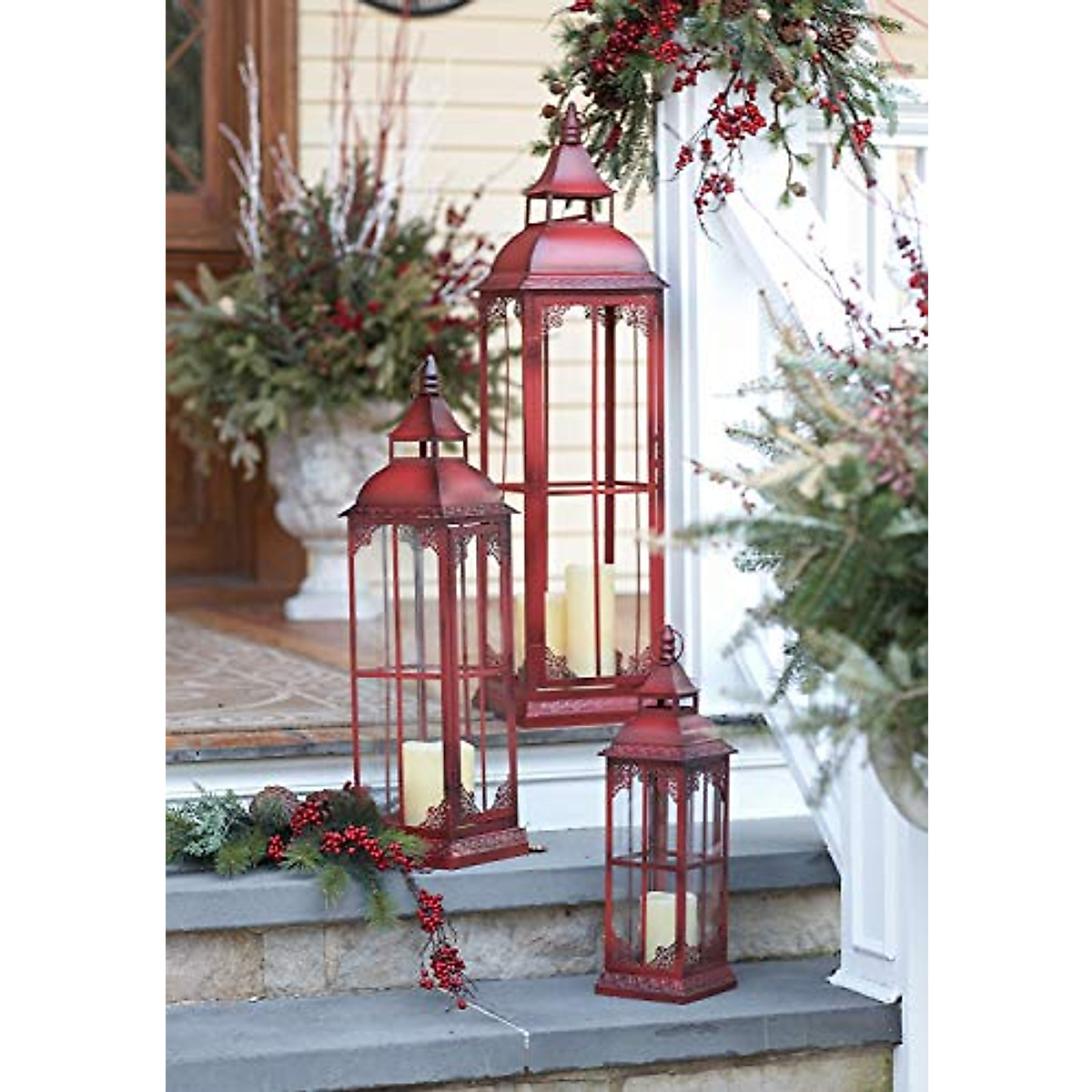 Set of 3 Extra Tall Red Candle Lanterns - 19.75, 28 and 37 Inch