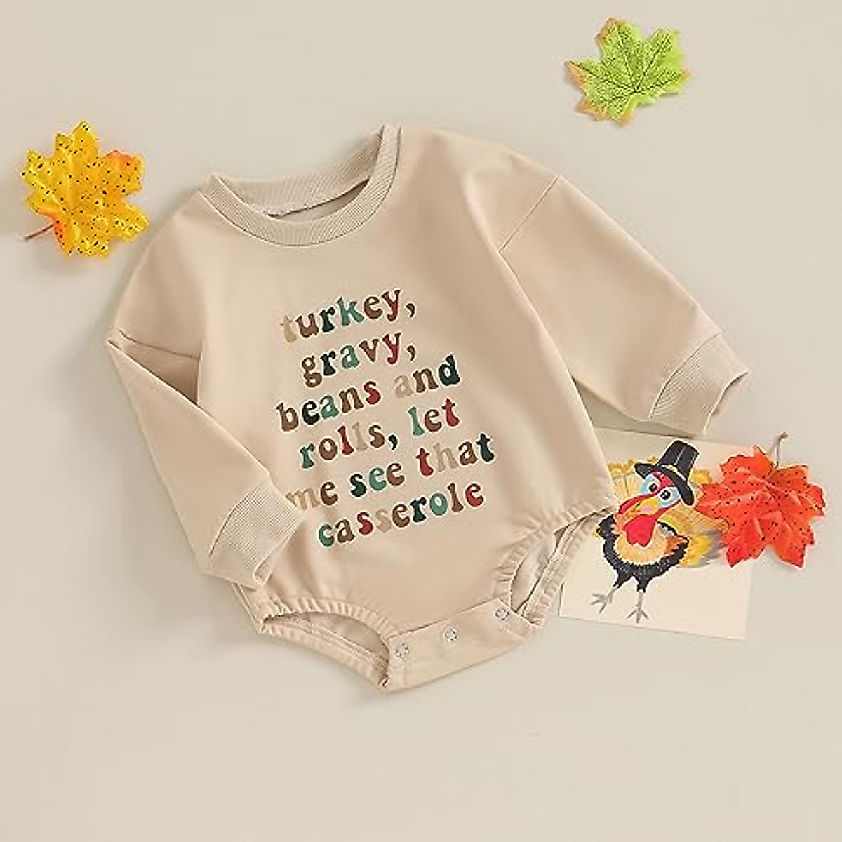 YINGISFITM Thanksgiving Baby Girl Boy Outfit Long Sleeve Turkey Sweatshirt Shirt Onesie Bubble Romper Fall Winter Clothes (Khaki Turkey Gravy, 0-3 Months)