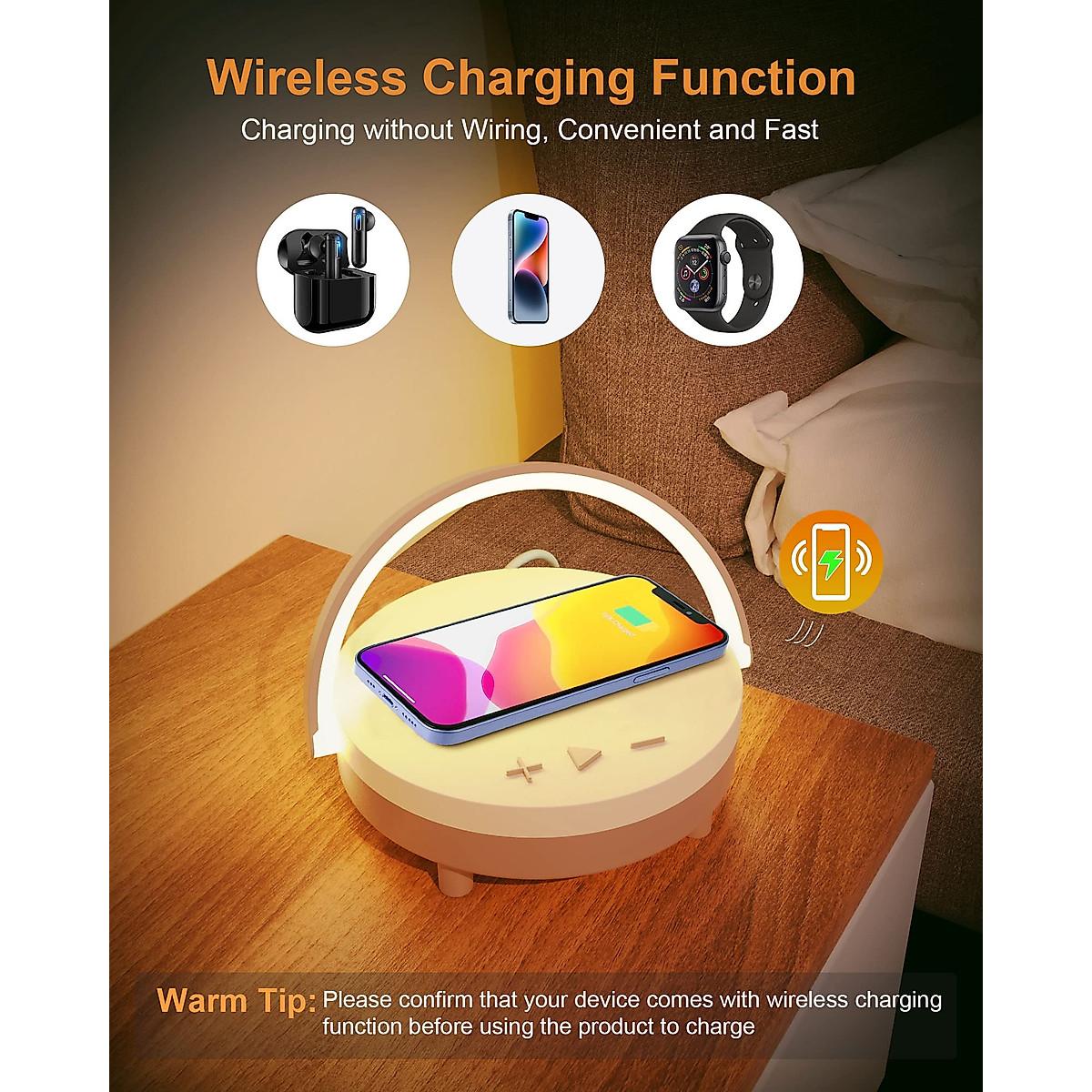 Touch Table Lamp, 4 in 1 Dimmable LED Bedside Lamp with Wireless Charger, Portable Night Light Bluetooth Speaker with Phone Holder, Nightstand Lamp for Bedroom Birthday Gift for Girl Boy Mom