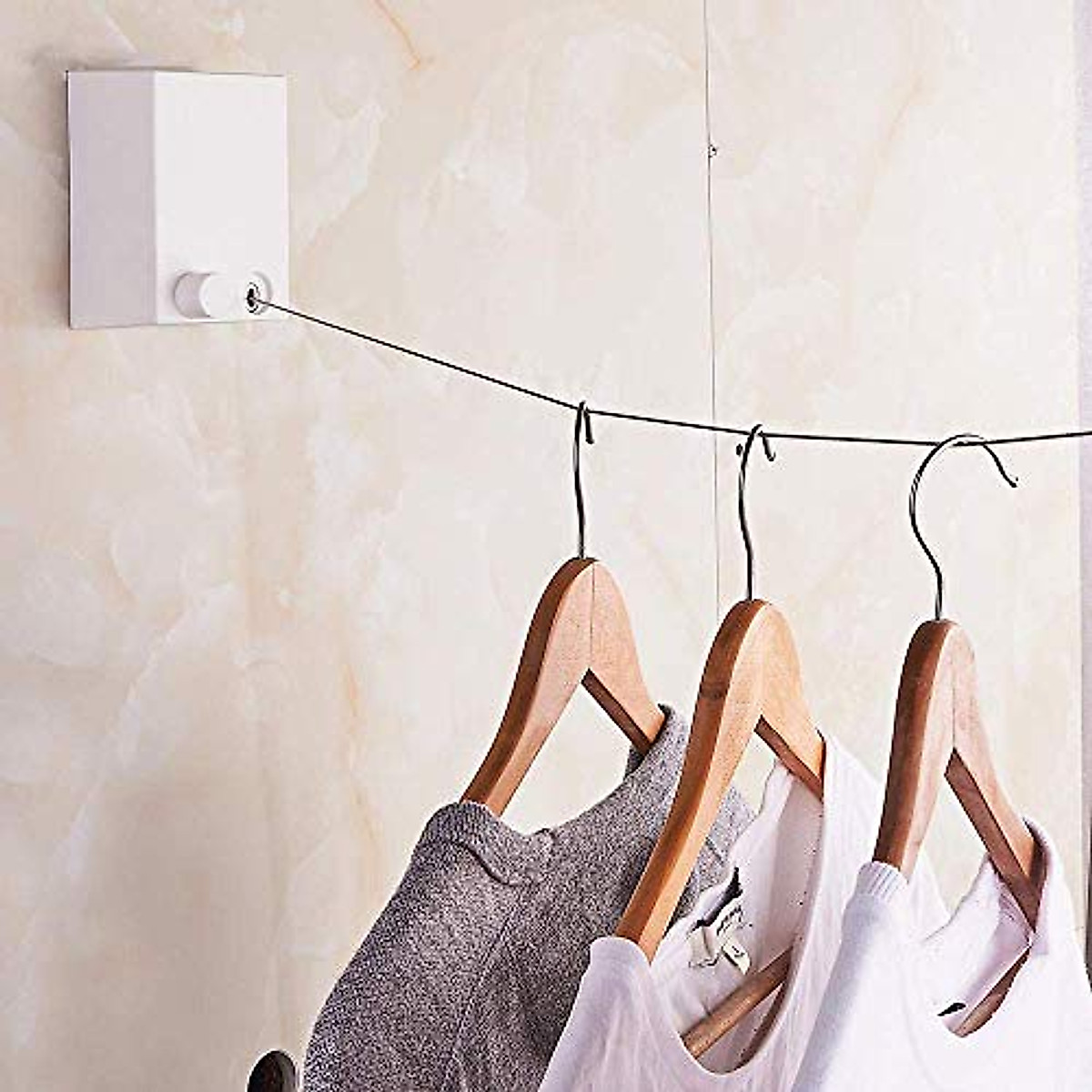 TeeGoo Retractable Clothesline 13.8 Feets Indoor Outdoor Clothing Rope Balcony Laundry Rack Clothes Hanger No Drilling/Wall Mounted Dryer Heavy Duty Stainless Steel Clothesline Rope(Silver)
