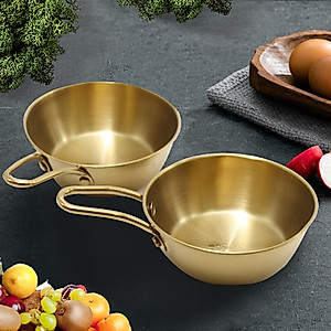 2 Pack 4.7inch Stainless Steel Sauce Bowls with Handle Korean Traditional Wine Bowls,Hiking Soup Dish, Rice Wine Cup Soy Sauce Dish Condiment Dipping Bowl(Golden)