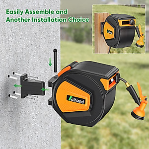 Retractable Garden Water Hose Reel Aihand 100ft x 1/2" Wall Mount Automatic Garden Hose Reels for Outside, Hose Reel Heavy Duty with 180° Swivel Bracket