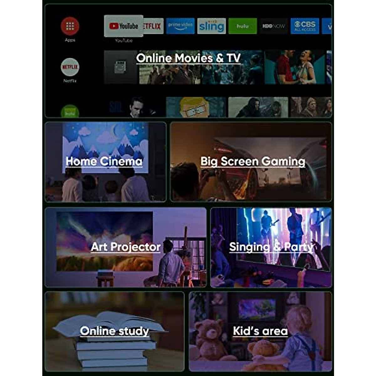 TMY Native 1080P Projector with 5G WiFi and Bluetooth 5.1, 320ANSI 4K Supported Mini Projector, Portable Projector Compatible with TV Stick/Phone/PC/DVD/HDMI/AV/USB/SD, Outdoor Movie Projector