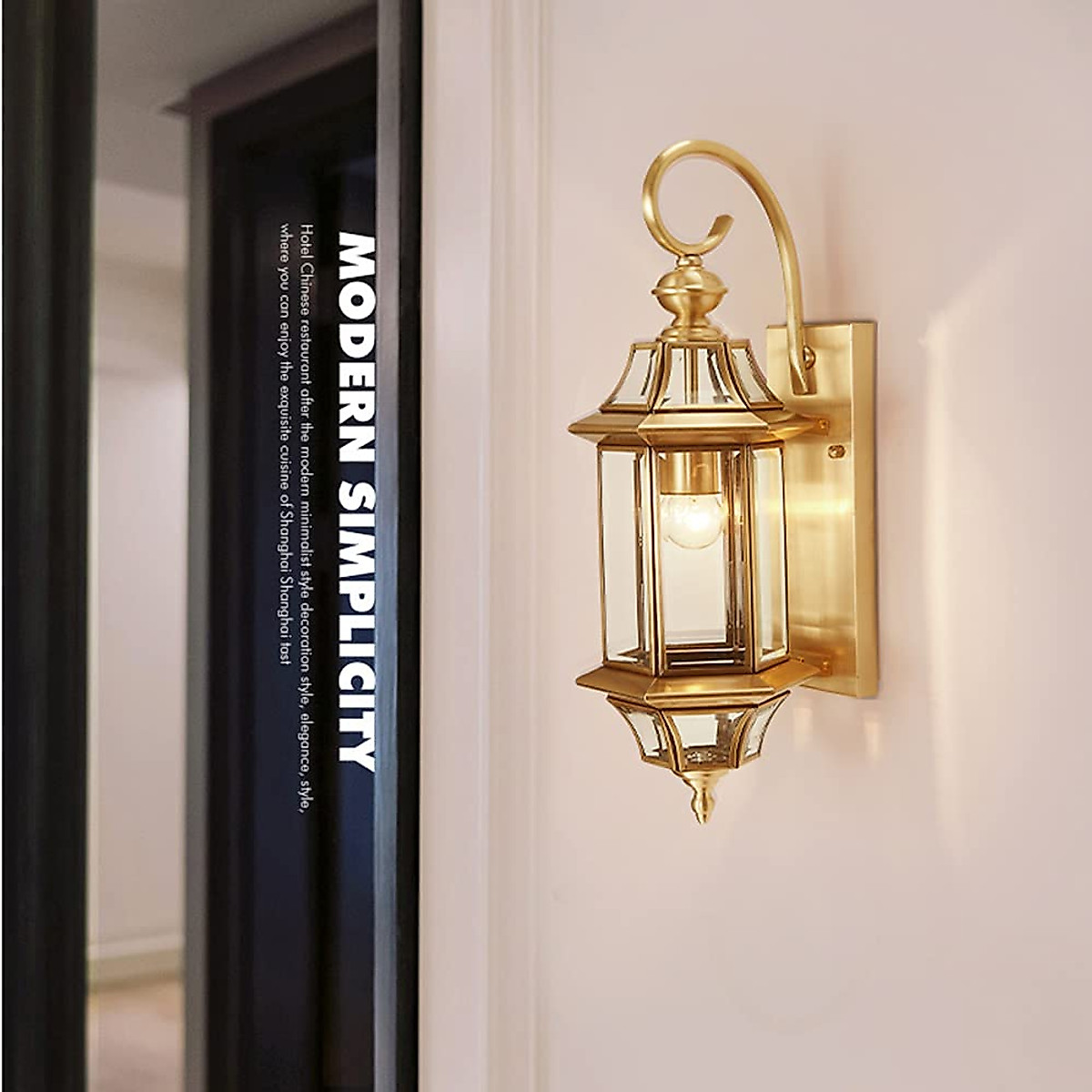 Ksovv Luxury Full Copper Wall Light Sconce Fashion Exterior Waterproof Glass Wall Lantern E27 1-Light Corridor Courtyard Garden Wall Lamp Indoor/Outdoor Home Art Lighting Fixtures