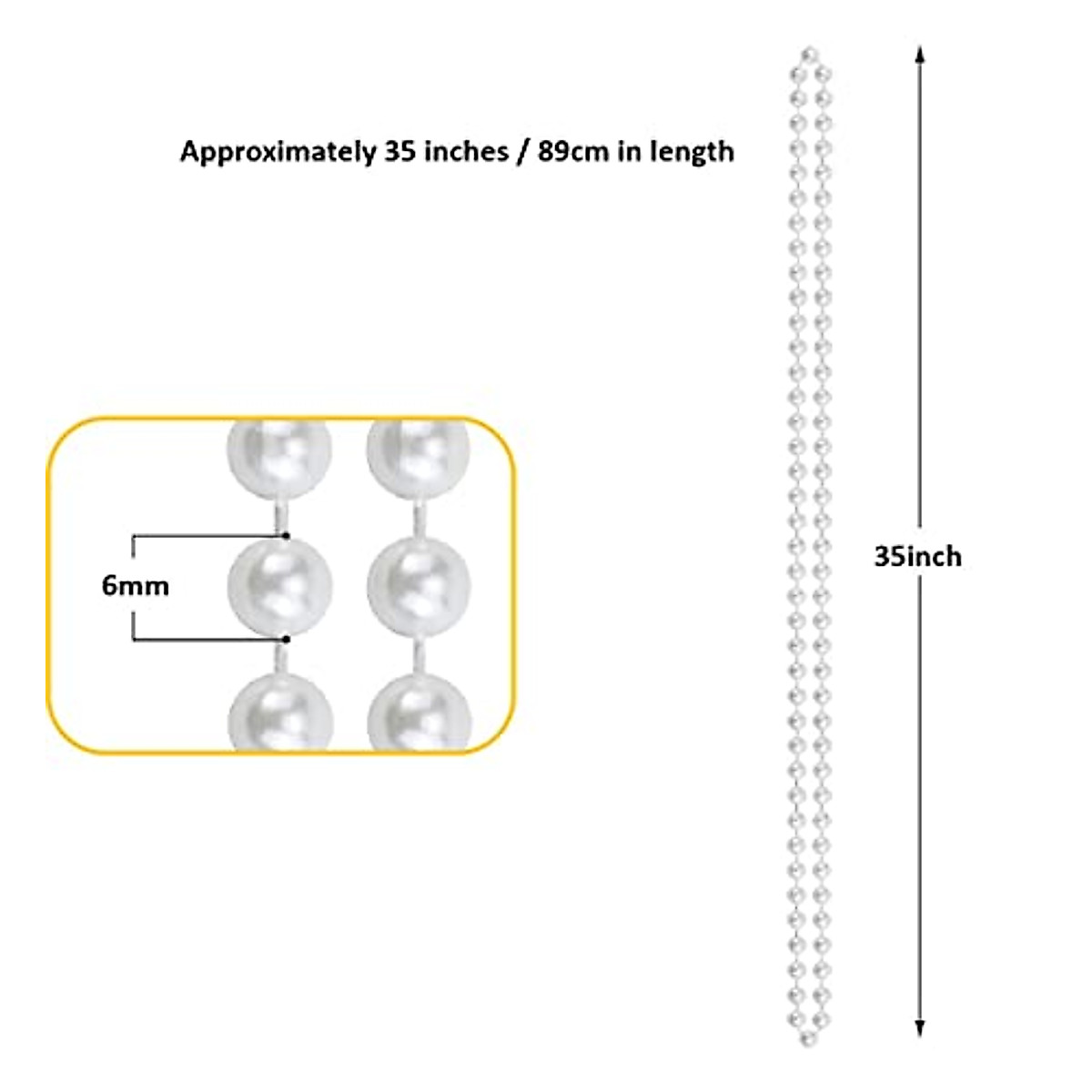 12 Pieces Faux Pearl Necklaces, 35inch White Fake Pearl Bead Garland, Plastic Beaded Costume Jewelry Flapper Party Accessories for Wedding Bridal Shower Birthday Tea Party Decorations Party Favors