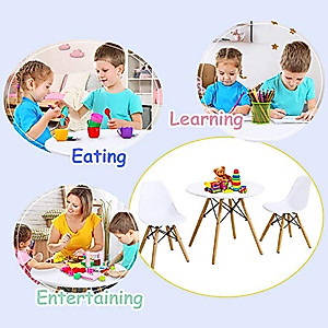 Costzon Kids Table and Chair Set, Kids Mid-Century Modern Style Table Set for Toddler Children, Kids Dining Table and Chair Set, 3-Piece Set (White, Table & 2 Chairs)