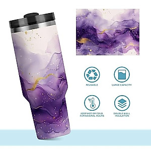 FRCSDIY Marble Insulated Tumbler with Handle and Straw Lid,40oz Leakproof Stainless Steel Cup BPA-Free Water Bottle