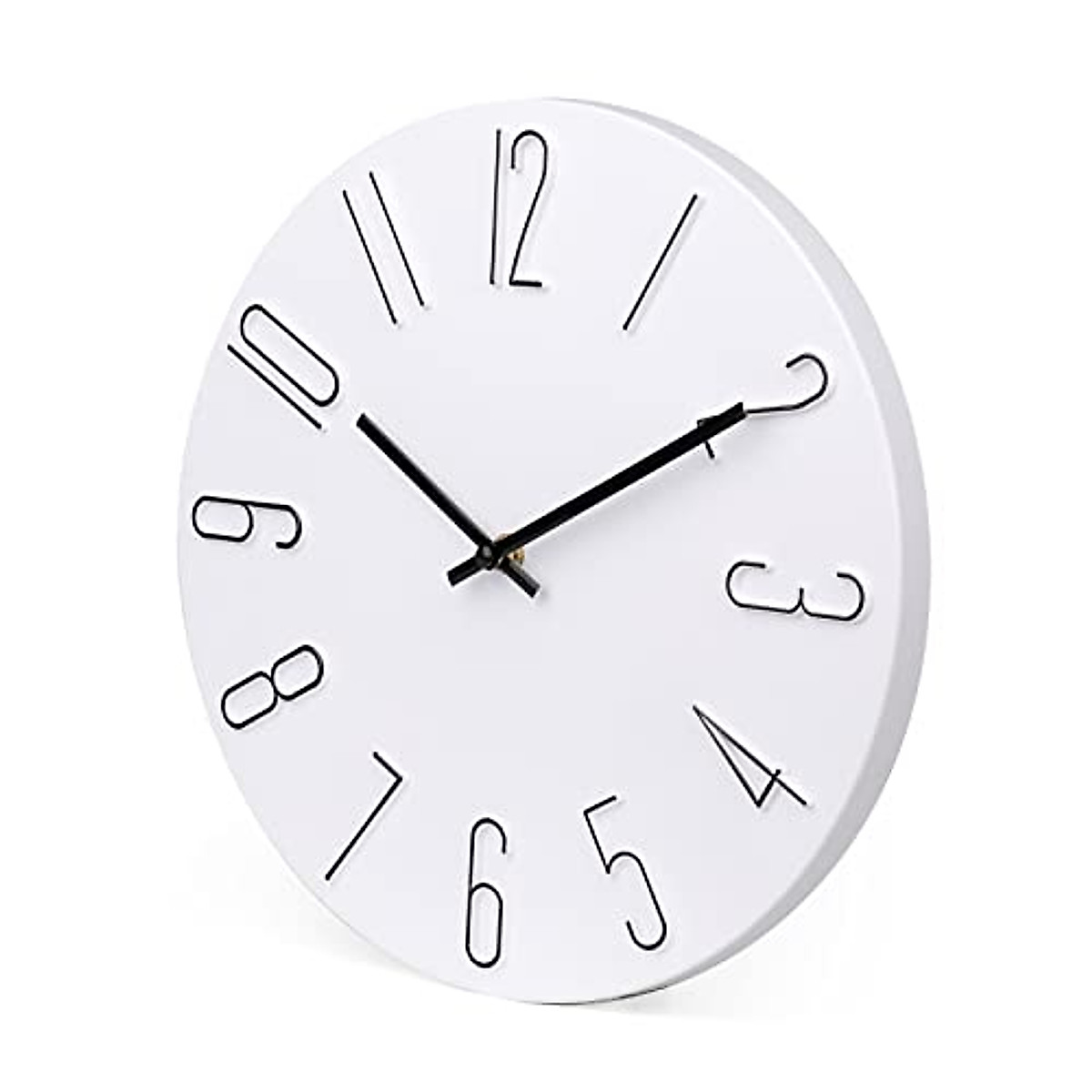 jomparis Wall Clock 12" Silent Non-Ticking Modern Style Wooden Wall Clocks Decorative for Office Home Bedroom School (White)