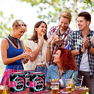 16 Pieces Music Party Kraft Paper Gift Bags, Happy Birthday Candy Goodie Treat Party Favor Bags with Handle for Social Media Theme Birthday Party Decorations Supplies