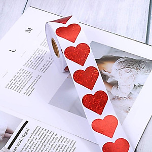 SeBeauty 1000 Red Heart Shaped Stickers, Laser Paper, 1.5'' Roll, Wedding, Valentine, Decoration Supplies