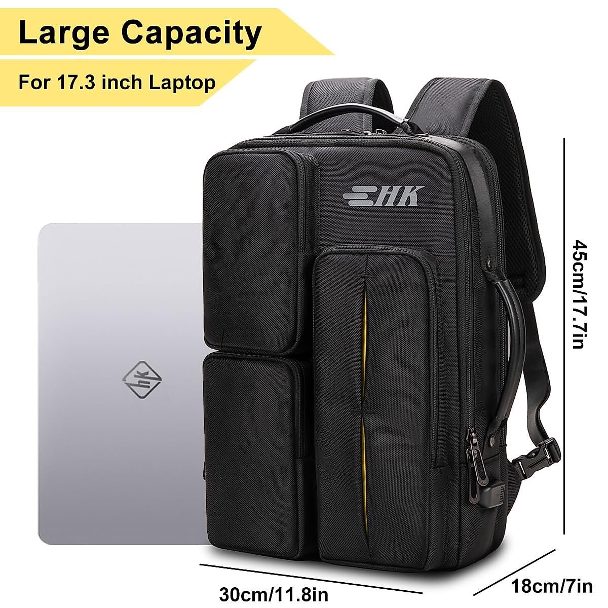 Laptop Backpack for Men 17 Inch, Durable and Lightweight Personal Item Travel Backpack, Computer Backpack with Charger Port, Suitcase Tech Backpack for College Business Office and Work, Black