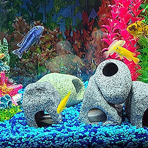 5 Pack Stackable Aquarium Decoration Rock Caves- Ceramic Fish Tank Hideout Cave Stone Ornaments in 5 Styles Professional Betta Cave Hideaway Tunnel for Territorial Fish Shrimp Cichlid Hiding Breeding