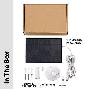 Solar Panel for Security Cameras, 3W USB C Solar Panel, USB Camera Solar Panel for Rechargeable Battery Security Camera, Trail Camera, Waterproof Solar Panel Charger with Mount, Built-in Compass