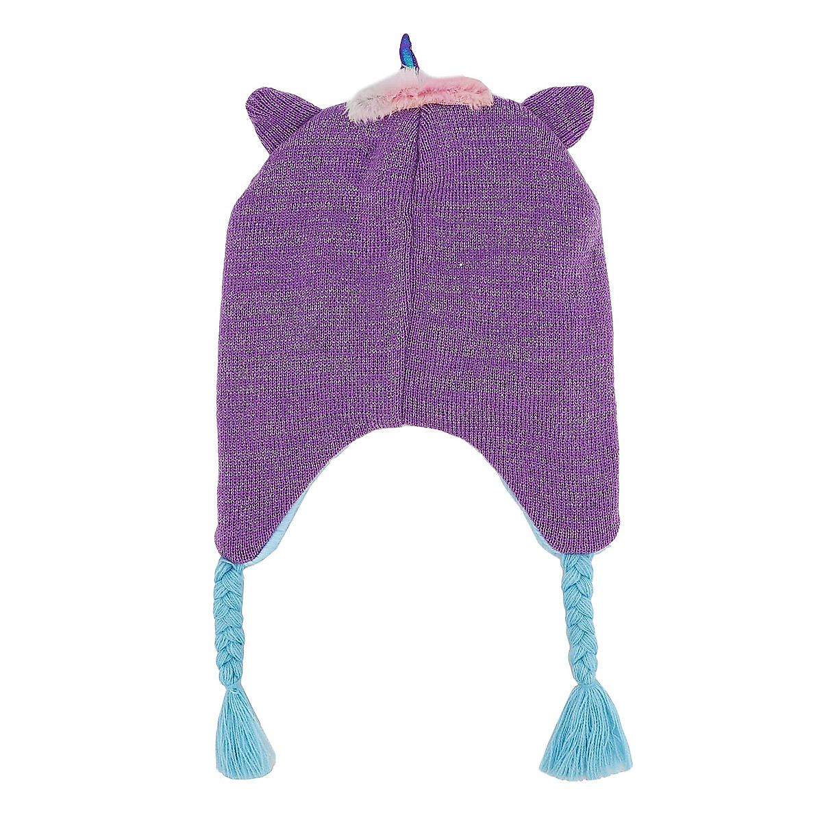 Newfancy Kids Girls Cute Glitter Unicorn Beanie Winter Hat and Glove Set Knitted Earflap Cap Flip Top Mitten Set Purple One Size