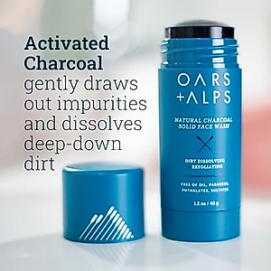 Oars + Alps Face Wash with Activated Charcoal, Valentines Gifts for Him, Dermatologist Tested Exfoliating Facial Cleanser, Travel Size, 1.2 Oz