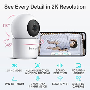 Sense-U Smart 2K Video Baby Monitor, FSA & HSA Eligible, Pan/Tilt, Person/Baby Crying/Motion Detection, 2-Way Talk, Night Vision, Background Audio, No Monthly Fee, (Compatible with Smart Baby Monitor)