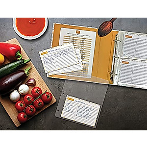 Recipe Binder, 8.5" x 9.5" 3 Ring Binder Organizer Set (with 50 Page Protectors, 100 4" x 6" Recipe Cards & 12 Category Divider Tabs) by Better Kitchen Products, Black & Gold Montage Design