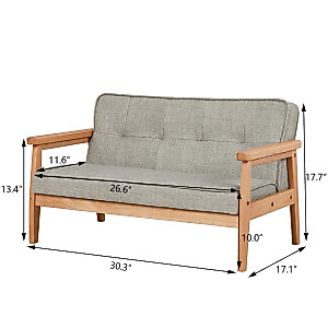 Yoonnie room Double Seater Kid Sofa Chair, Kid Couch with Solid Wood Arm and Linen Pattern PVC for Kids Rest (Light Grey)