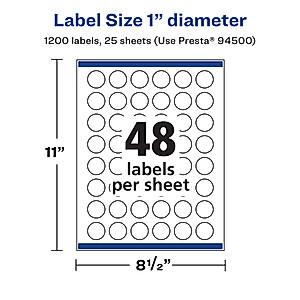 Avery Matte White Round Labels with Sure Feed, 1" diameter, 1,200 Matte White Printable Labels