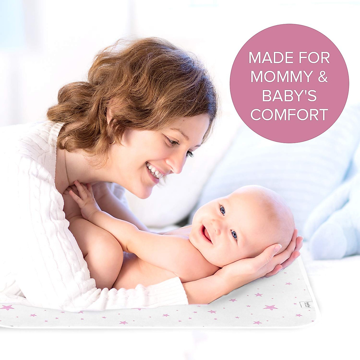 Kushies Deluxe Waterproof Changing Pad Liners - 20 x 30 inches Baby Changing Table Pad Covers - Baby Changing Pads in Pink Stars - Diaper Changing Pad Cover Waterproof for Changing Station