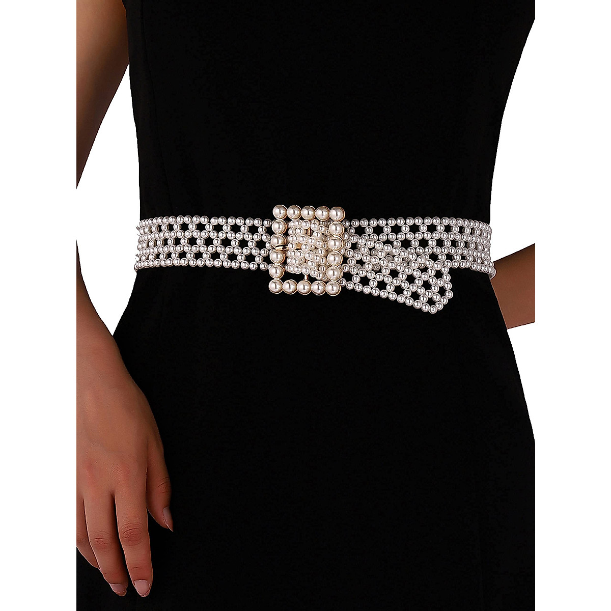CHIC DIARY Women Bridal Pearl Belt White Beaded Elastic Crystal Rhinestone Waist Belt for Wedding Dress Belt (style 3)