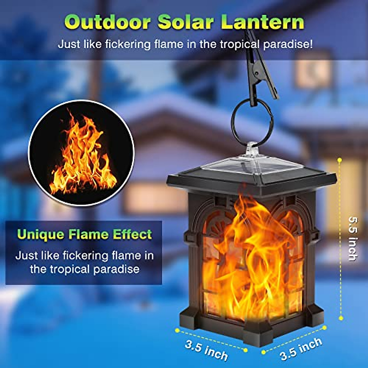 Solar Outdoor Lights, Futuriol Solar Hanging Lantern with Flickering Flame, IP65 Waterproof Solar Powered Landscape Garden Lights for Camping Christmas Decor Patio Driveway Walkway Pool 2 Pack