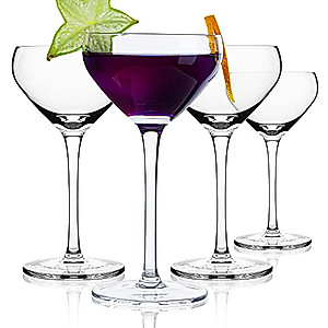 Nick and Nora Coupe Glasses – Martini Cocktail Glasses Set of 4 (5.7 oz) – Elegant Manhattan Glasses for Hosting Parties – Hand-Blown Lead-Free Crystal Cups