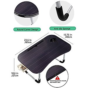 Foldable Bed Table for Laptop,Laptop Desk Table Stand,Laptop Bed Tray Table with Storage Drawer-Cup Holder, Notebook Stand Lap Desk for Writing Reading Eating, Portable Laptop Table for Bed Sofa Floor