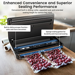 BLITZHOME Vacuum Sealer Machine, 6 Easy Modes for Dry/Moist Food Storage/Sous Vide, Built-in Cutter/Storage, Visual Seal-Time, Automatic Food Sealer with 15Pcs Bags,1 Roll, Full Starter Kit…