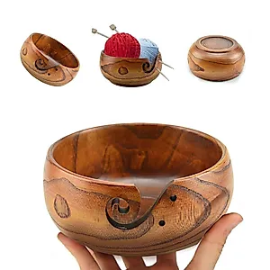 Ajuny Wooden Crafted Yarn Ball Storage Bowl with Spiral Yarn Holder Dispenser Perfect Handmade Yarn Bowl for Knitters and Crocheters Women Mothers Day Gift Brown 6 x 3 Inch