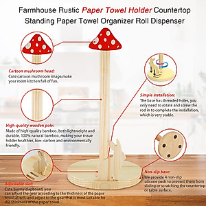 Wood Paper Towel Holder, Farmhouse Rustic Paper Towel Holder Countertop Standing Paper Towel Organizer Roll Dispenser, Wooden Paper Towel Roll Holders for Kitchen Home Decor (Rabbit and Mushroom)