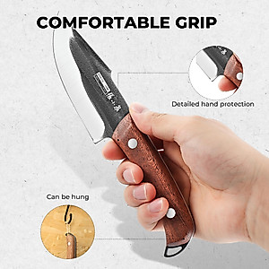 ZHANG XIAO QUAN SINCE 1628 Butcher Knife with Sheath, 8 inch Viking Boning Knife High Carbon Steels Hunting Knife For Outdoor Camping BBQ(B)